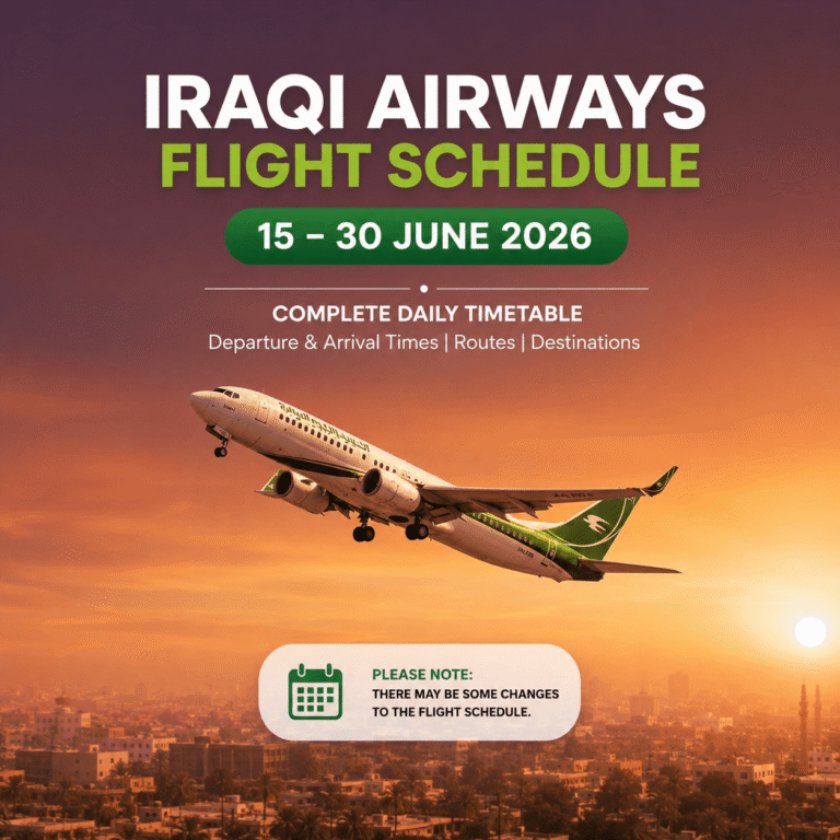Iraqi Airways Flight Schedule (12–13-14 June 2026)